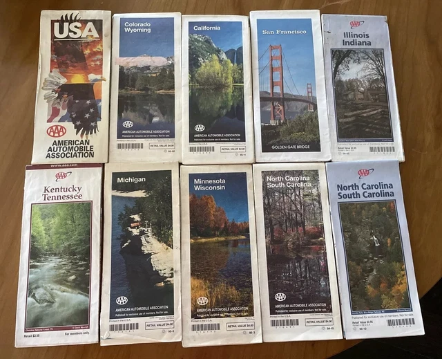 10 MAPS AAA Maps USA States San Fran Vintage Fold Out 1990s-2000s EUC ...