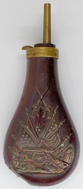 VINTAGE CIVIL WAR Gun Musket Powder Bottle Flask Copper Brass Italy ...