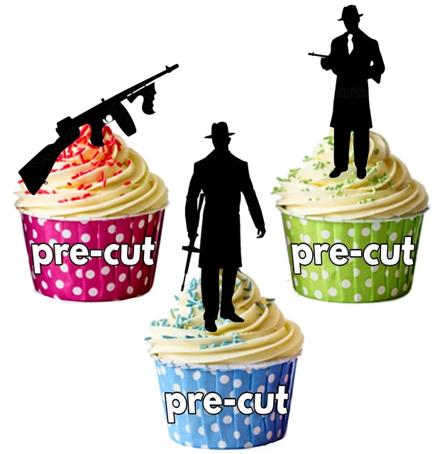 PRECUT GANGSTER MOB Edible Cupcake Toppers Decorations Birthday 1920 ...