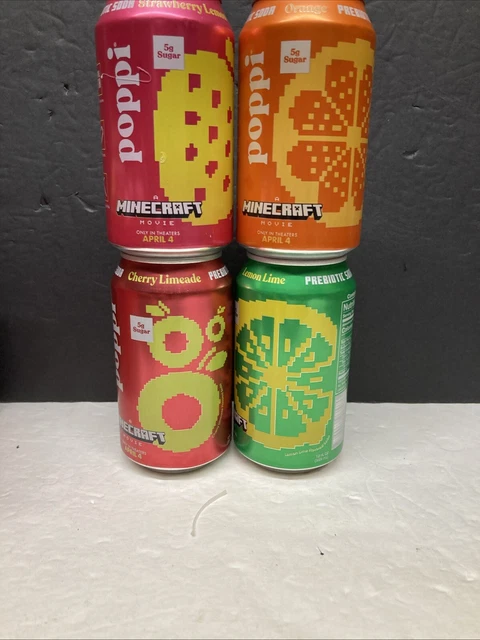 A MINECRAFT MOVIE Poppi Soda Lot Of 4 Lemon Lime Cherry Limeade Strawb ...