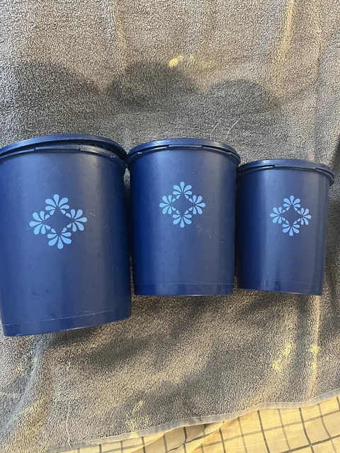 VINTAGE TUPPERWARE CANISTER set dark blue set of 3 $45.00 - PicClick