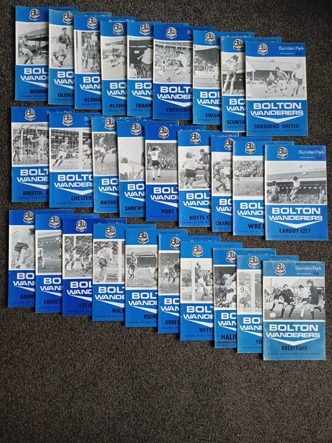 BOLTON WANDERERS PROGRAMMES. Collection Of 28 Homes 1972/73 Season. All ...