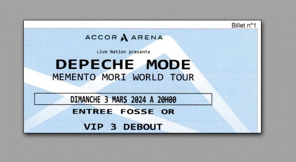 BILLET DEPECHE MODE du 03/03/2024 Paris fosse or debout VIP3 Early ...