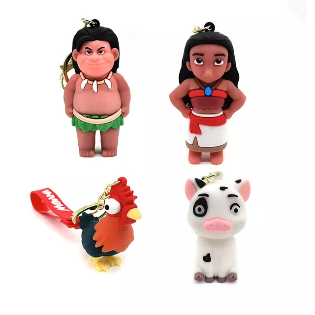 DISNEY CARTOON MOANA Keychain Maui Pua Pig Hei Hei Chicken Figure Toy ...