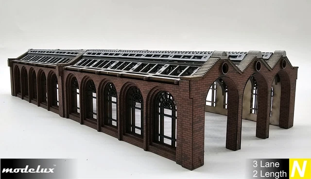 MODELUX N GAUGE 'Cheltenham' 3 Lane Double Length Engine Shed Kit £48. ...