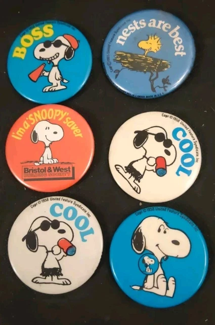 6X VTG OG Peanuts Snoopy 1970s Pin Button Badges Job Lot Woodstock ...