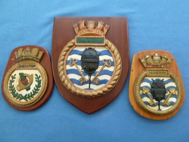 3 ROYAL NAVY Hms Highburton Hms Sheraton Hms Monkton Ship's Crest ...