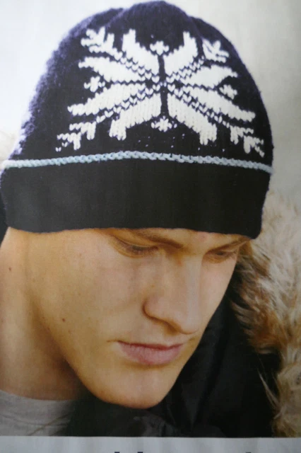 KNITTING PATTERN MAN'S Snowflake hat In 2 Colours Of D.K.- 2 sizes £2. ...