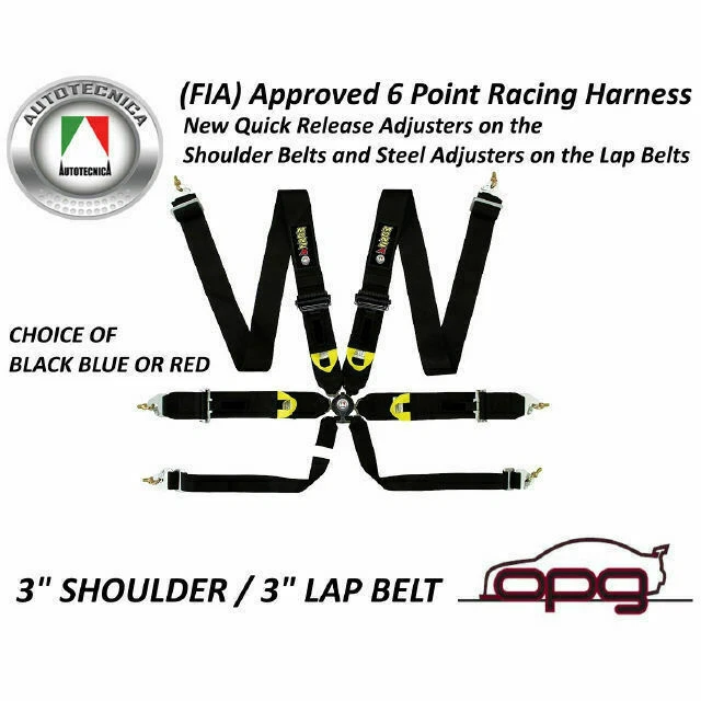 AUTOTECNICA MONZA RACING Harness 6 Point Fia / Cams Approved Red Black ...