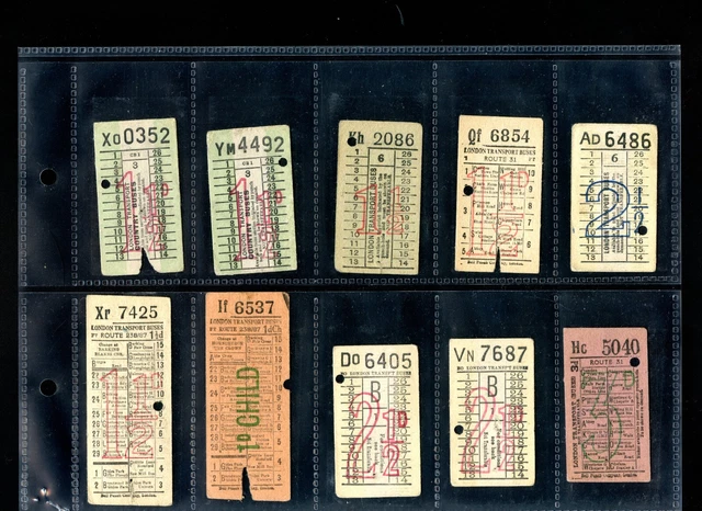 VINTAGE LONDON TRANSPORT Bus Tram & Trolleybuses Tickets T & T Sleeved ...