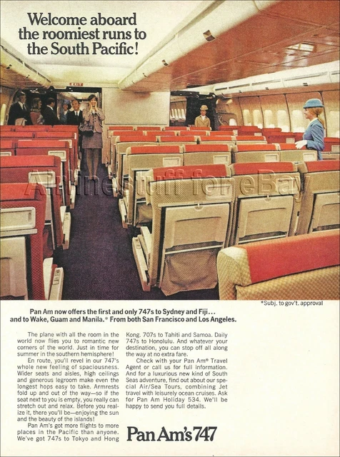 RARE EARLY 1970S PAN AM BOEING 747 INTERIOR ad Stewardess airline ...