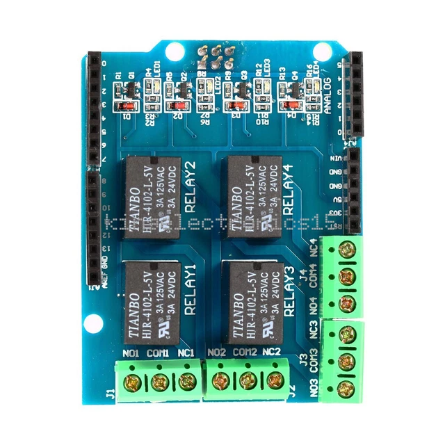 FOUR CHANNEL RELAY Shield 5V 4 Channel Relay Shield Module for Arduino ...