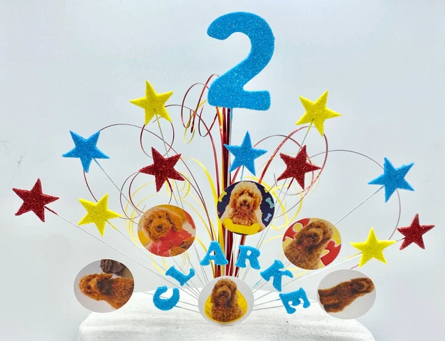 CAKE TOPPER WAFFLE Dog Tish Tash 1st 2nd 3rd 4th 5th 6th Personalised ...