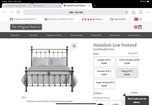 KING SIZE BRASS Bed Frame (The Original Bed Co) £20.70 - PicClick UK