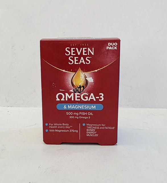 🟢 SEVEN Seas Omega-3& Magnesium 30 Day Duo Pack Capsules Boxed Expiry ...