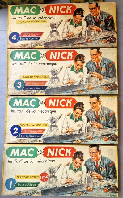 RARE 4 COFFRET Mac et Nick style Meccano ou trix jouet ancien tôle ...