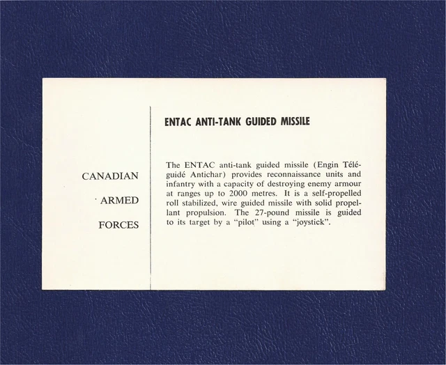 ENTAC ANTI-TANK GUIDED MISSILE 1968 Canadian Armed Forces Recruiting $5 ...