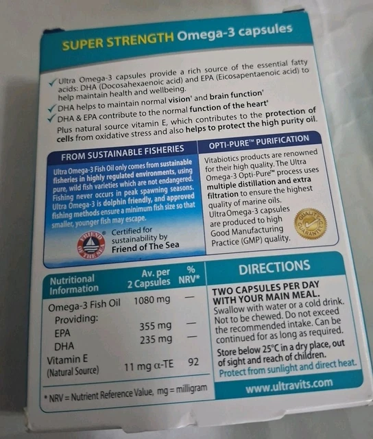 VITABIOTICS ULTRA OMEGA-3 60 Capsules SUPER STRENGTH 60% High Purity ...