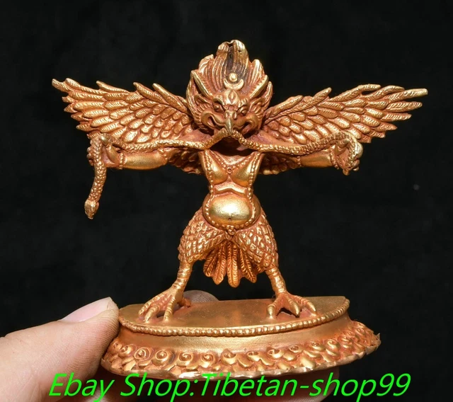 4'' OLD TIBET Tibetan Bronze Gilt Fly Winged Garuda Bird Buddha ...