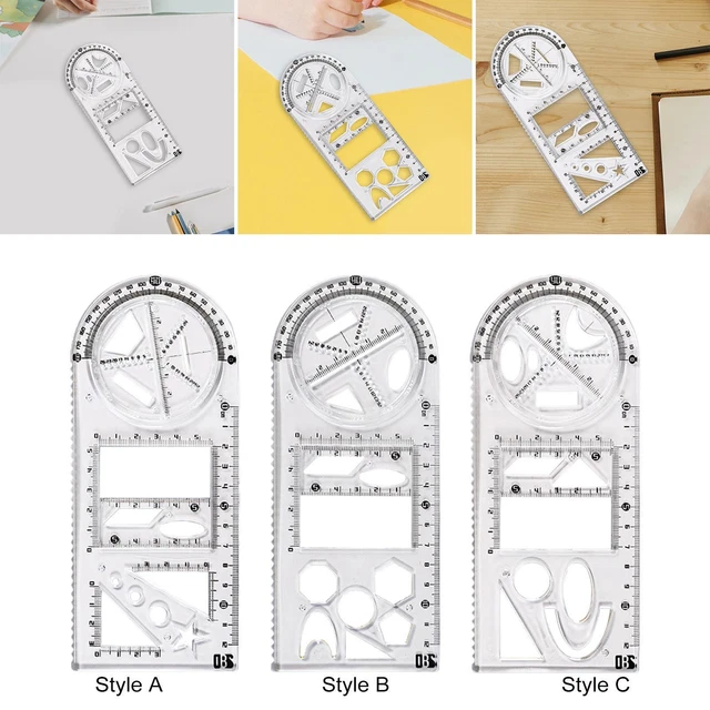 MULTIFUNCTIONAL GEOMETRIC RULER Multiple Shapes Geometric Drafting ...