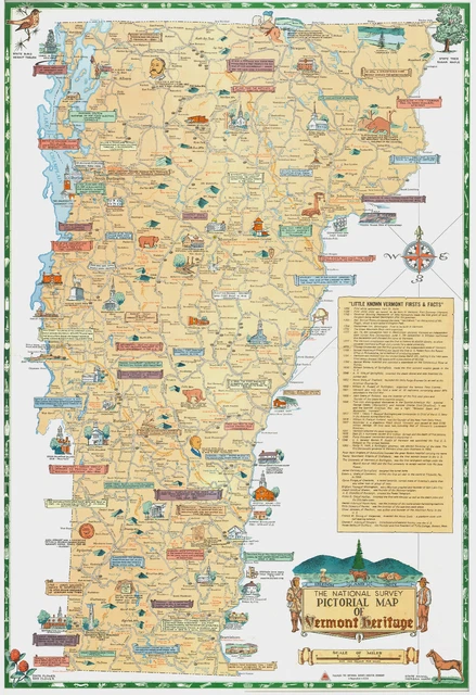 PICTORIAL MAP OF Vermont with historical sites and pictures Original eb ...