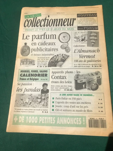 VIE DU COLLECTIONNEUR/PARFUM Cadeau Pub/Almanach Vermot/Photo Les ...