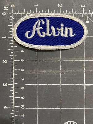 VINTAGE ALVIN NAME Tag Patch Badge Script Cursive White Blue Oil & Gas ...