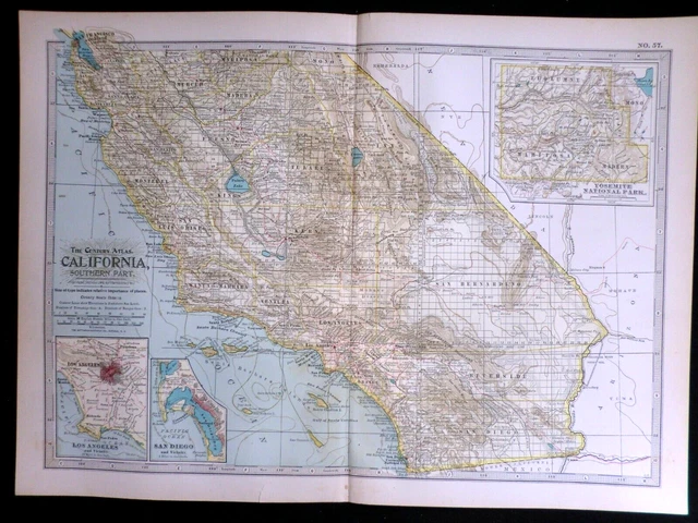 EDWARDIAN SOUTHERN CALIFORNIA, USA Map (1902) ex Century Atlas of the ...