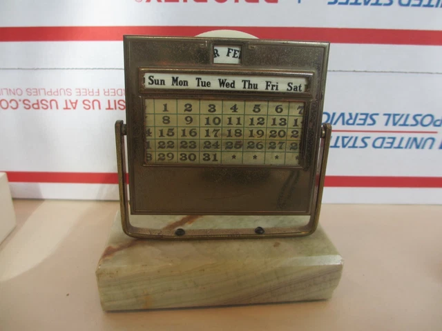 ANTIQUE DESK PERPETUAL Calendar Marble Base Diamond Point New York 1927 ...