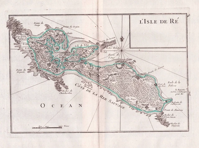ILE DE RE Island Île France Gravure Carte Map Gravure sur Cuivre Le Rouge 1756 EUR 125,32 ...