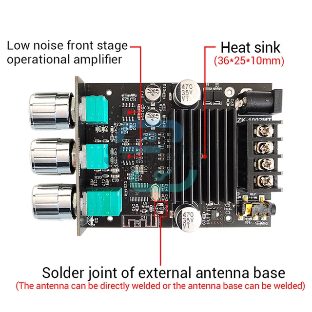 MINI STEREO BLUETOOTH Audio Power Amplifier Board Dual Channel 100W*2 ...