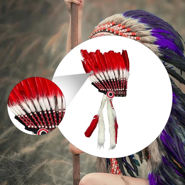 NATIVE AMERICAN CHIEF Headdress Hat Stage Show Artificial Feather ...