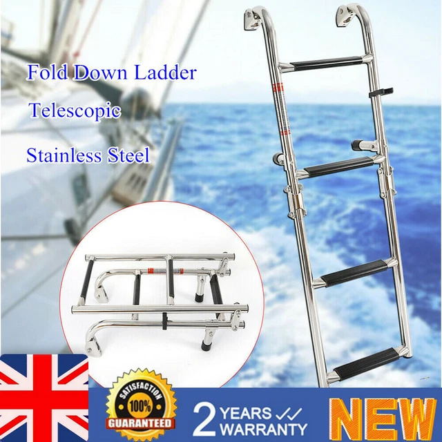 FOLDING BOAT BOARDING Ladder 4 Steps Fold Down Ladder Stainless Steel ...