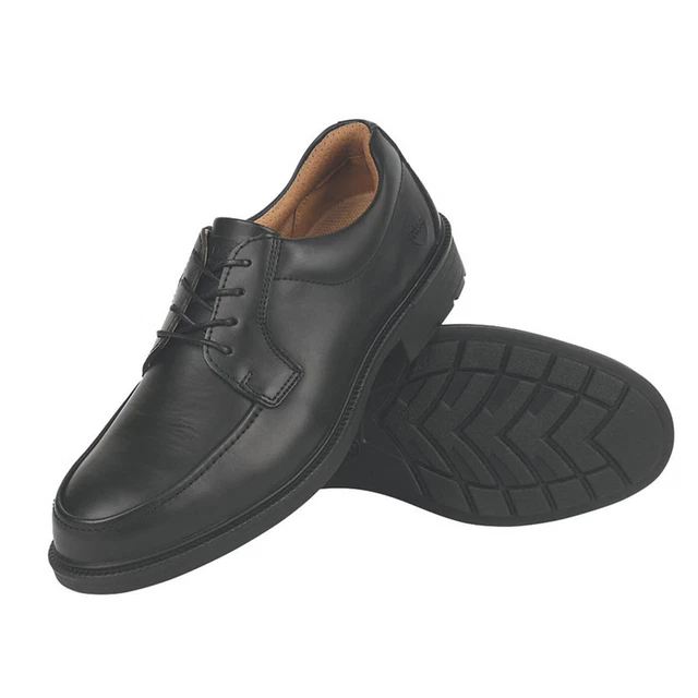SAFETY SHOES MENS Wide Fit Black Leather Steel Toe Cap Lightweight Size ...