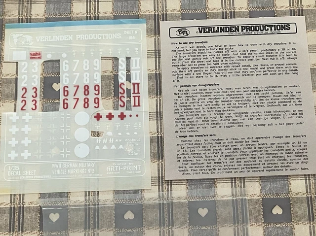 VERLINDEN PRODUCTIONS 1/35 WW2 German Vehicle Decals Number 2(164) £10. ...