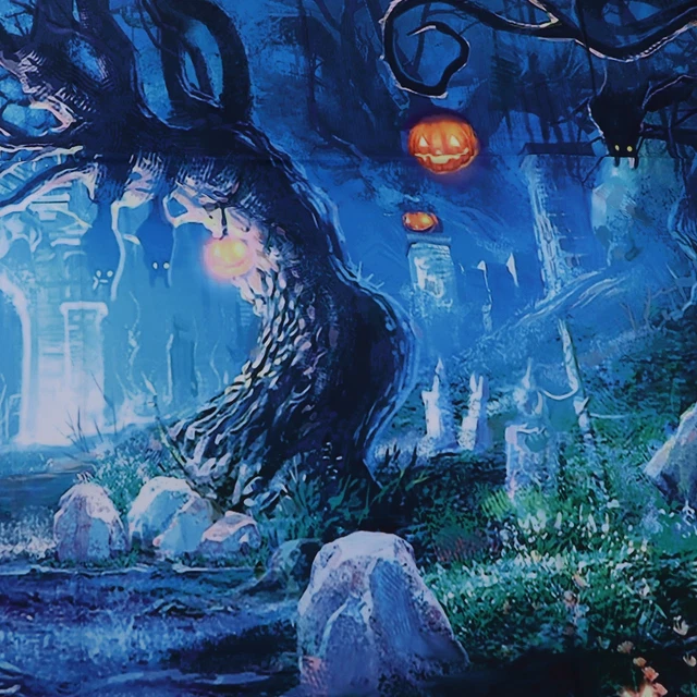 SCARY CEMETERY PUMPKIN Lantern Backdrop Folding Halloween Backdrop For ...