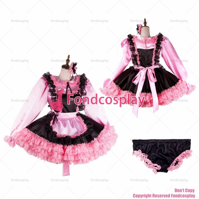 CROSS DRESSING SISSY maid pink satin dress lockable Uniform apron CD/TV ... CROSS DRESSING SISSY maid pink satin dress lockable Uniform apron CD/TV ...