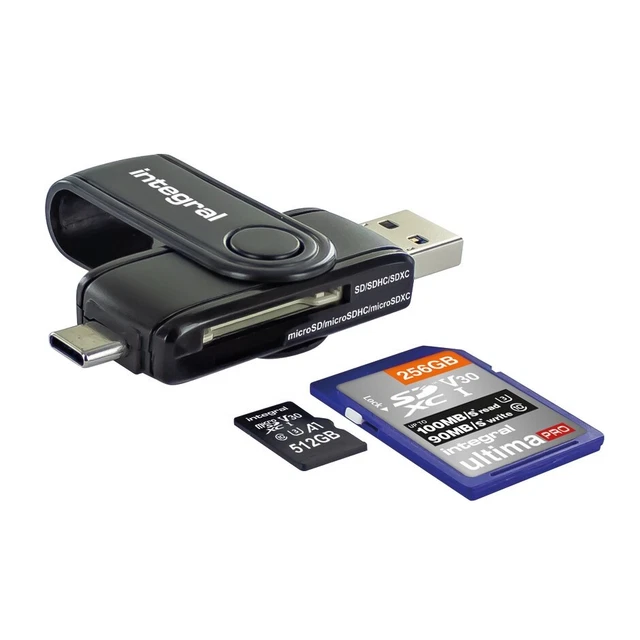 INTEGRAL USB 3.0 Dual Slot Type A & C Micro SD and SD Card Reader £18. ...