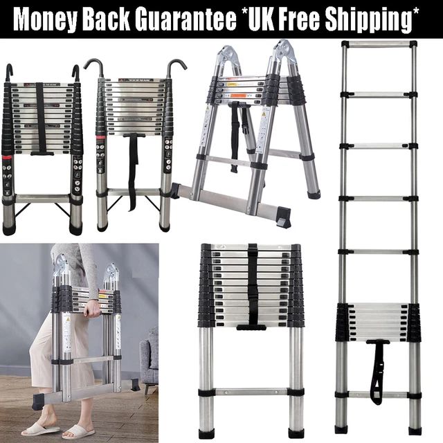 TELESCOPIC LOFT LADDER Extendable Collapsible Step Ladders Securing ...