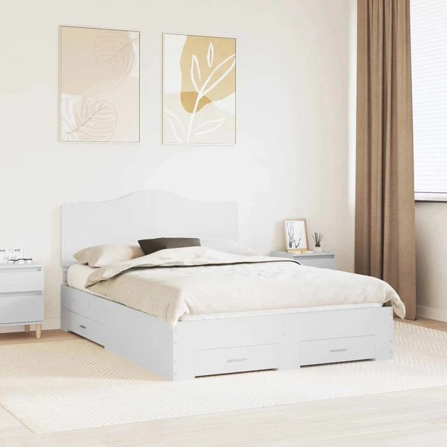 BED FRAME WITH Headboard White 150 x 200 cm Engineered Wood vidaXL £316.69 - PicClick UK