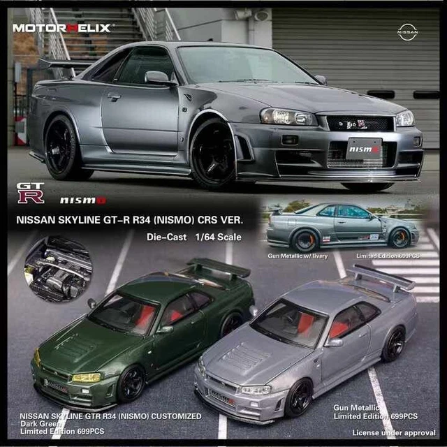 MOTORHELIX 1/64 DIECAST Nissan Skyline R-34 Nismo CRS VERSION (Grey w ...
