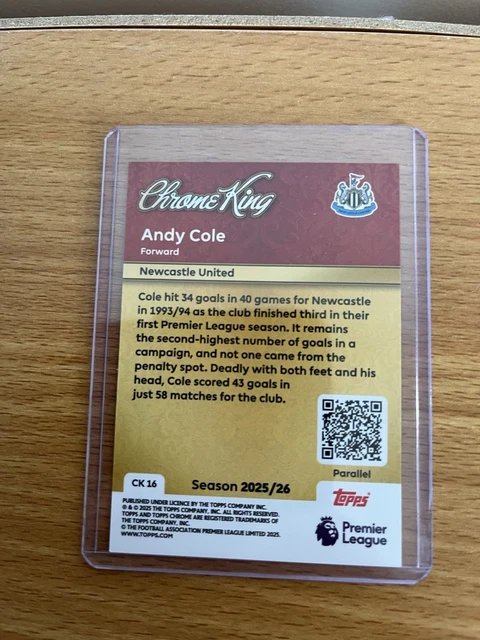 TOPPS PREMIER LEAGUE 2025/26 (Emerald Parallel) Chrome King Andy Cole £ ...