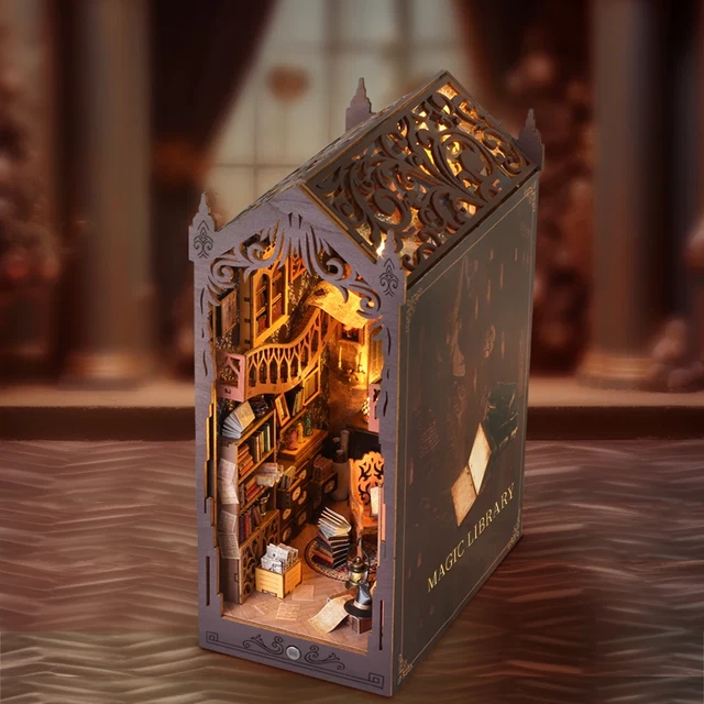 DIY WOODEN MAGIC Library Book Nook Kit Miniature Insert Assembled ...