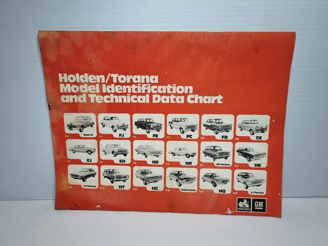 HOLDEN TORANA MODEL Identification & Data Chart Circa 1972 Genuine ...