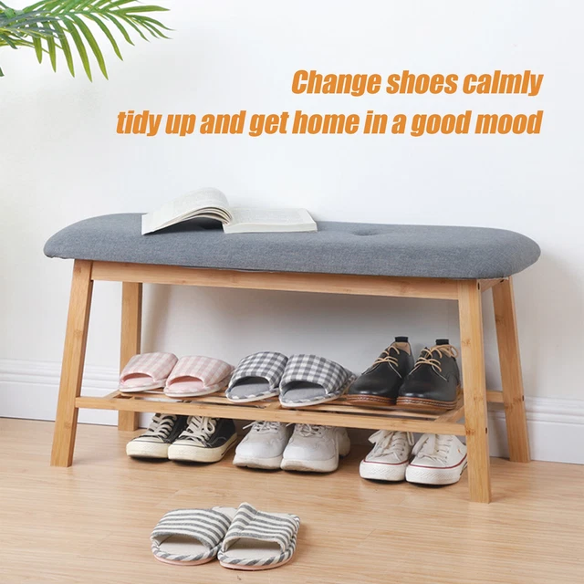 SMALL BAMBOO SHOE Rack Bench Cushion Seat 2Tier Entryway Storage Shelf ...