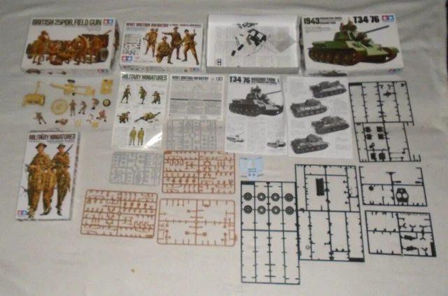 TAMIYA WW1 BRITISH Infantry 25PDR. Field Gun & T34/76 Models Army ...