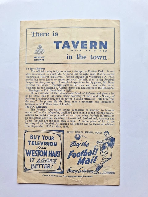 PORTSMOUTH V MANCHESTER United Season 1952-53 Football Programme £10.78 ...