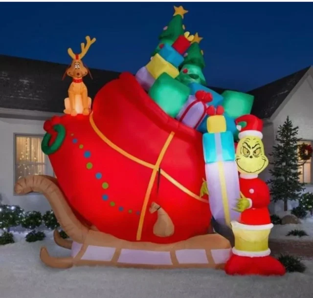 13' GIANT THE Grinch & Max On Sleigh W Gifts Christmas Lighted ...