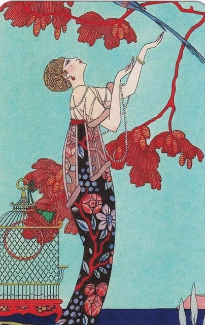 1 MODERN SWAP Playing Card Art Deco Lady & Bird Cage Blank Back EUR 10 ...