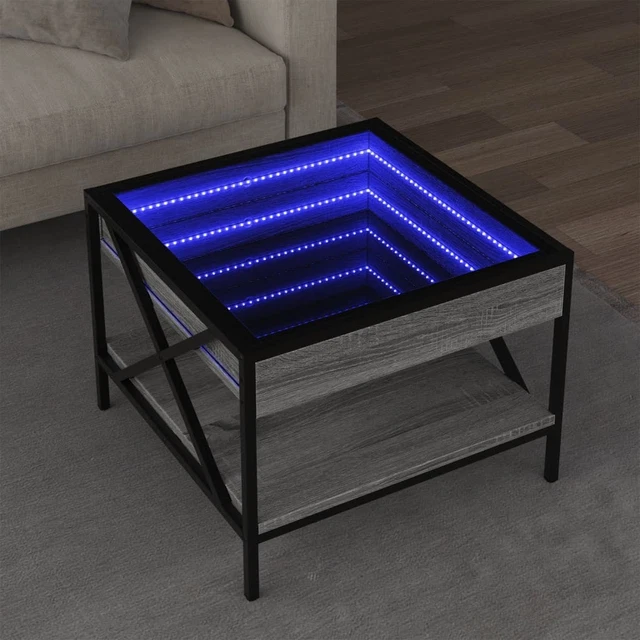 TABLE BASSE AVEC LED Infinity sonoma gris 50x50x38 cm table d'appoint ...
